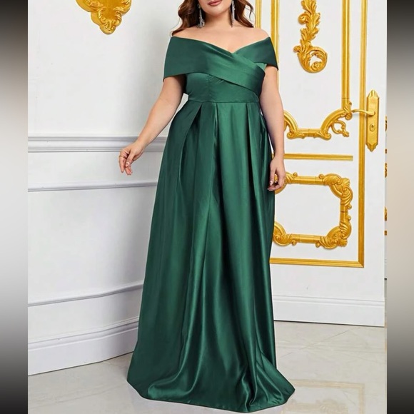 Dresses | Luxe Off Shoulder Pleated Prom Bridesmaids Formal Satin Gown ...